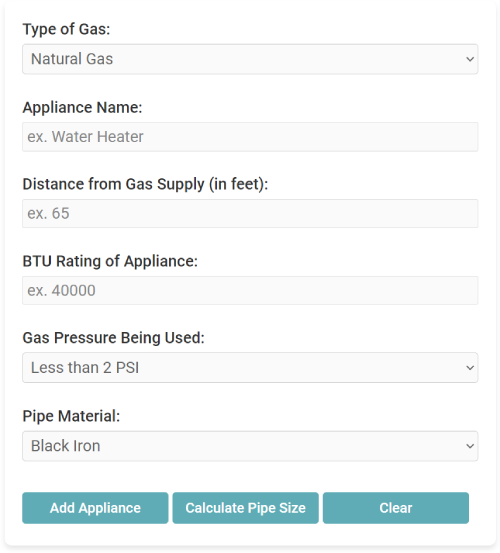 Gas Pipe Sizing Calculator LicensedNC